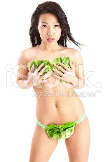 Sexy You Ng Asian Woman Covering With Lettuce 8530