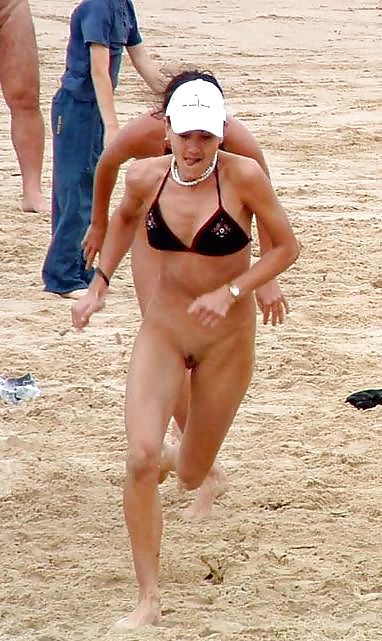 Bottomless Babe Running On Beach Boobert69