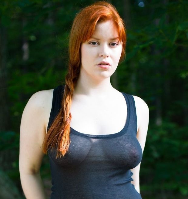 Redhead With See Thru Tank Top Nropnrop