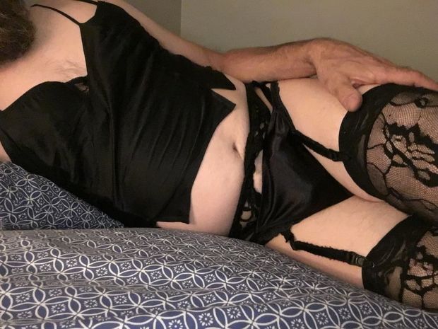 Black Satin Lingerie Embercd