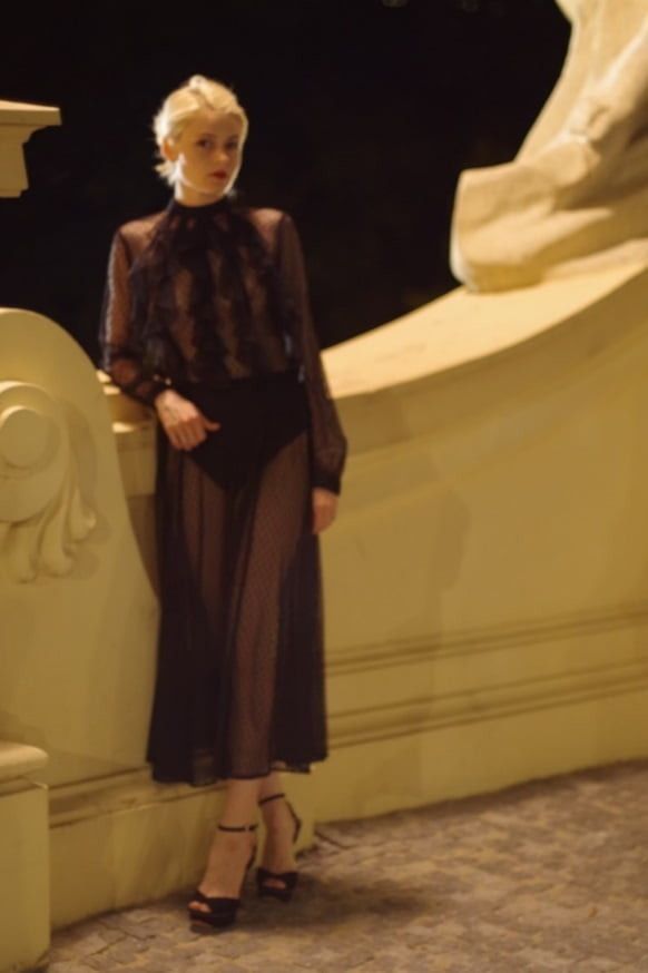 Gorgeous Blonde Lady In Black Sheer Long Dress And Handyguy69