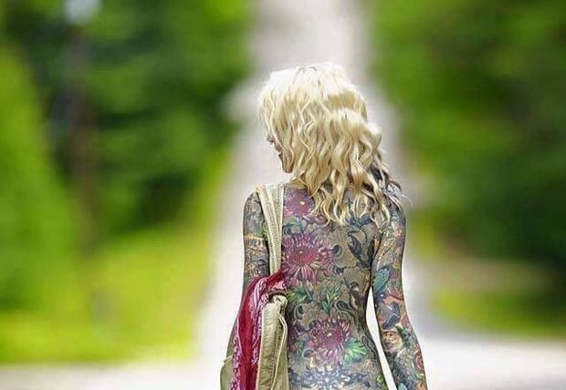 Blonde With Full Beautiful Full Body Tattoo Tiedupmorning