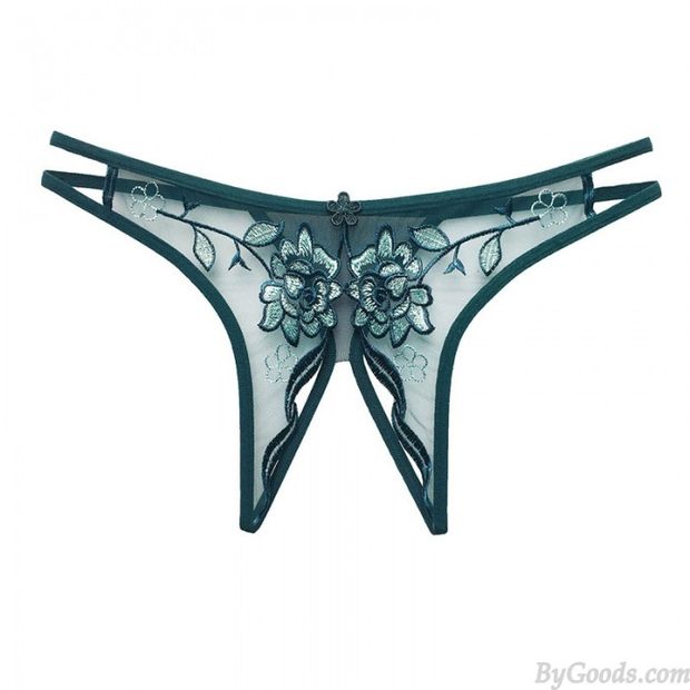 Sexy Flor Bordada Encaje Crotchless Tanga T Back Lilywendy