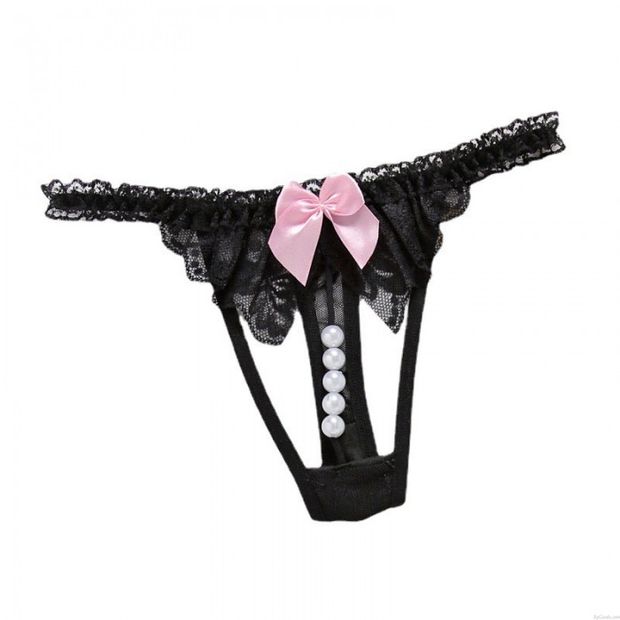 Sexy Schleife Spitze Perle Massage Ouvert G String Lilywendy