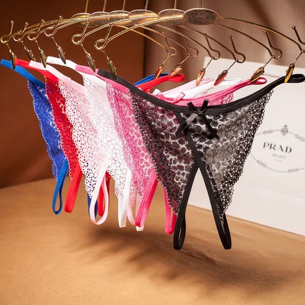 Sexy Sin Entrepierna Lazo Encaje Hueco Tanga Tanga Lilywendy