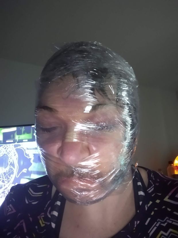 My Sissy Saran Wrapped Face Sissyslutsteffie97