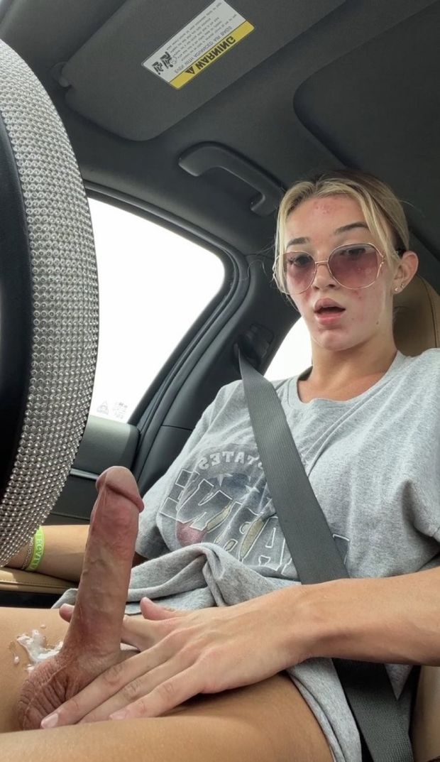 Horny Blond Shemale In Car Cumlover1