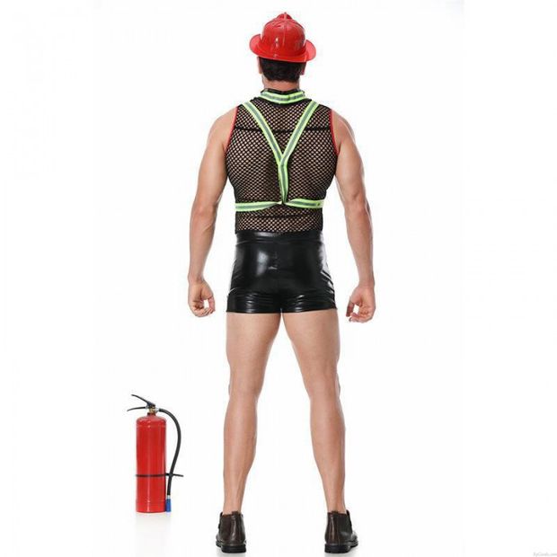 Sexy Pompiers Cosplay Costume Résille Gilet Hauts Lilywendy