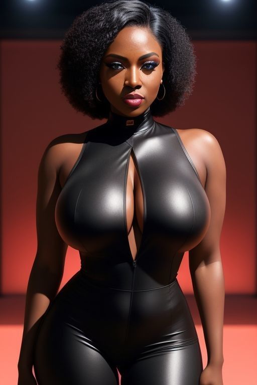 Busty Ebony Woman In Black Jumpsuit Darkdaddy13